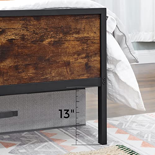 VASAGLE Queen Size Metal Bed Frame with Headboard, Footboard, No Box Spring Needed, Platform Bed, Under-Bed Storage, Industrial Style, Rustic Brown and Black URMB001B01