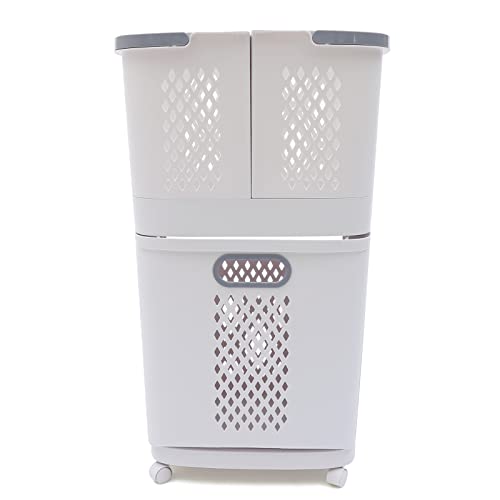 2 Tier Rolling Laundry Hamper,Multipurpose Sorter Basket Laundry Basket Bathroom Multi-layer Clothes Storage Basket Household Bathroom Simple Storage Shelf Kitchen Shelf