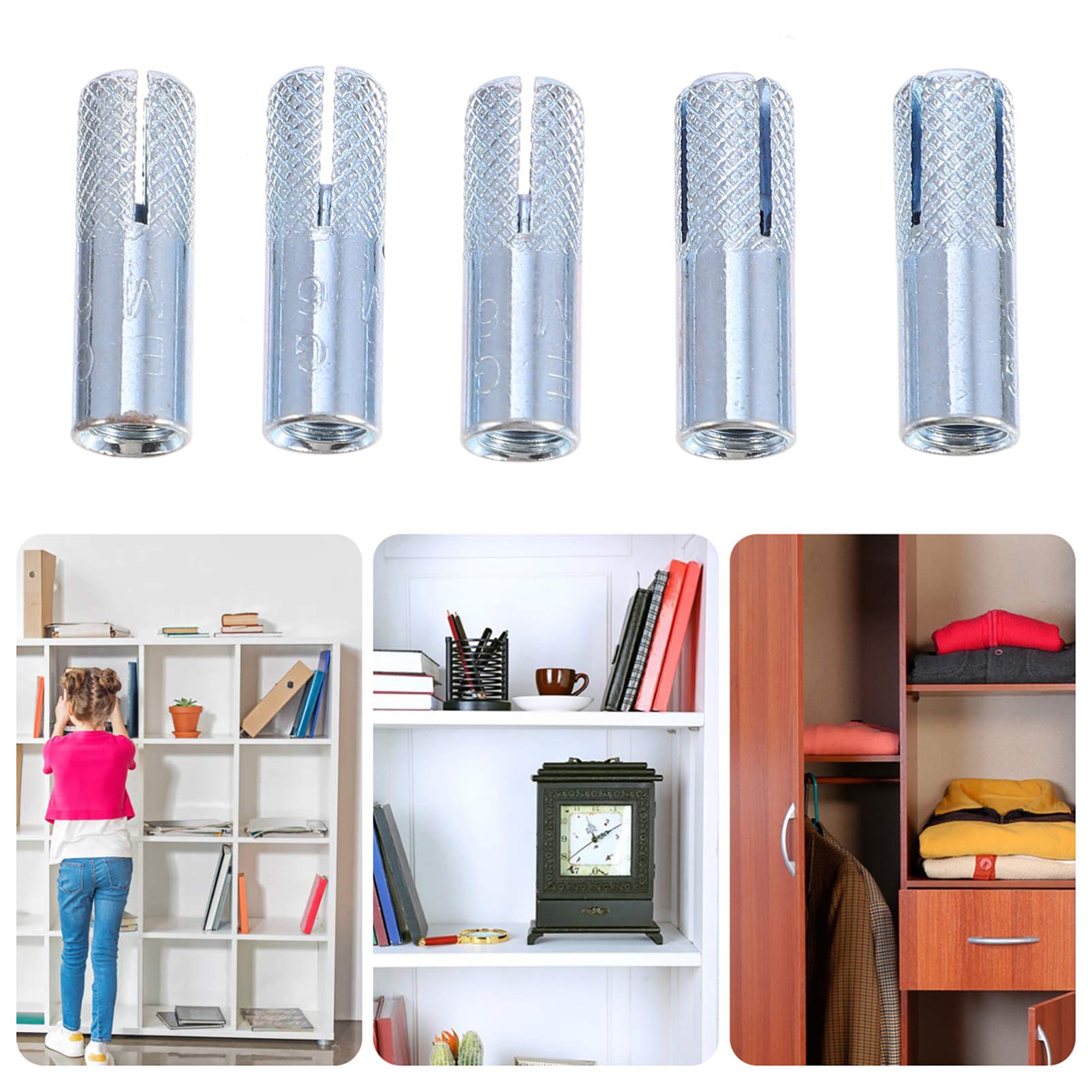 100 Pcs Screw Expansion Sleeve Bolt Concrete Anchor Drop in Assisted Pegs Wall Expansion Anchors Carbon Steel Anchor Drop-in Anchor