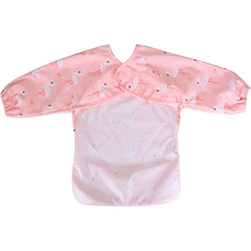 LUXJA Baby Waterproof Sleeved Bib, Long Sleeve Bib for Toddler (6-24 Months), Flamingo
