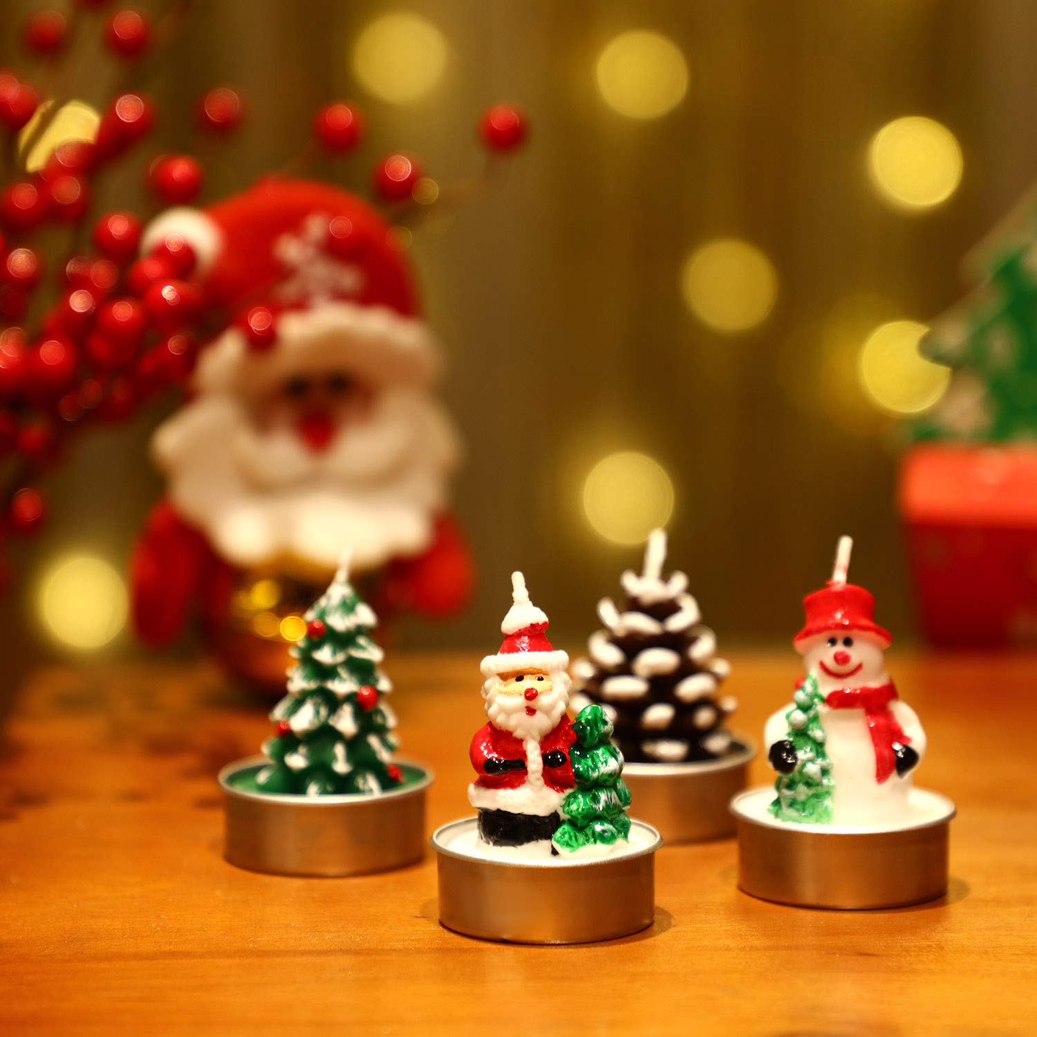 12 Pieces Christmas Tealight Candles Handmade Delicate Santas Snowman Acorn Tree Candles for Christmas Home Decoration Gifts (Style H)