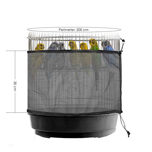 oenbopo Bird Cage Mesh Universal Birdcage Cover Bird Seed Guard Catcher Adjustable Drawstring Bird Cage Skirt Mesh Net Cover