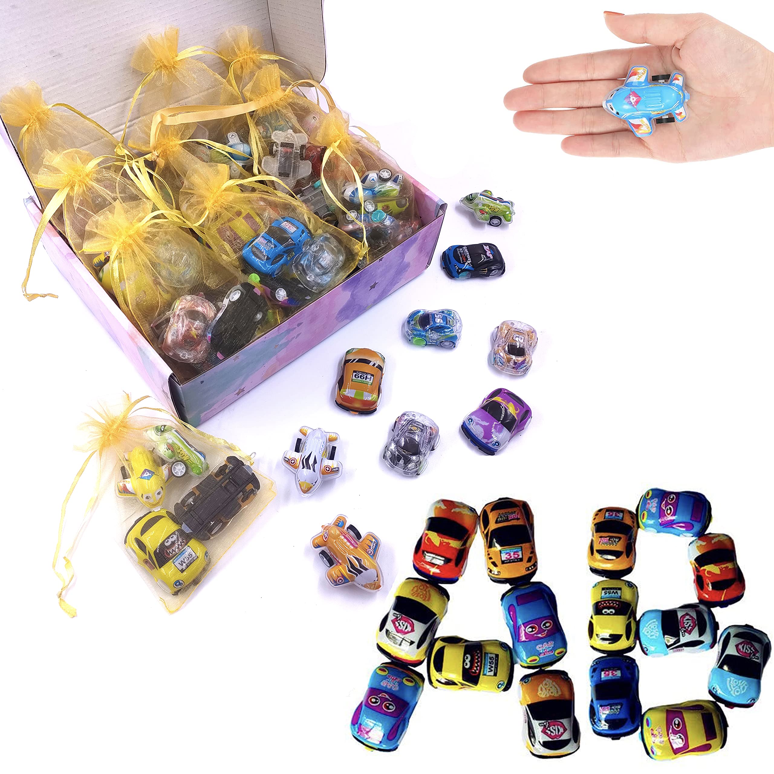 127 Pcs Mini Pull Back Cars and Small Planes Set(Include 10 Pcs Gift Bags)Every Piece Can Be Disassembled for Classroom Treasure Box Toys, Goodie Bags Fillers, Birthday Party Cake Toppers Supplies
