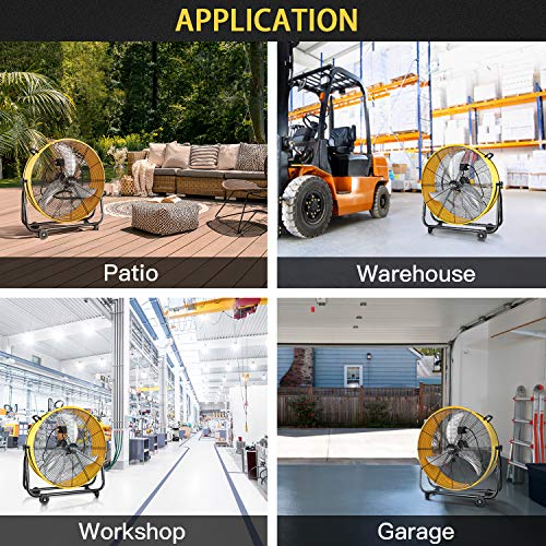24 Inch Heavy Duty Metal Industrial Drum Fan, 3 Speed Floor Fan for Warehouse, Workshop, Factory and Basement