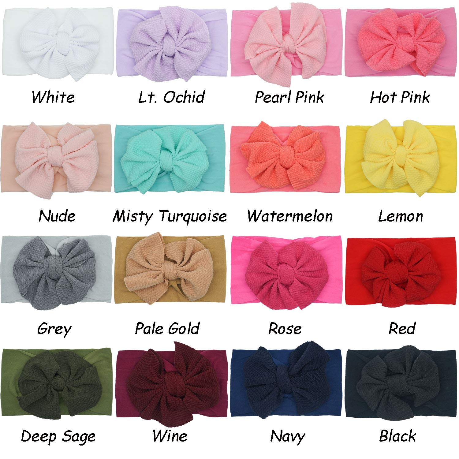 DeD 16 PCS Baby Nylon Headbands with Bows Stretchy Nylon Hairbands Hair Accessories for Newborns Infants Toddlers