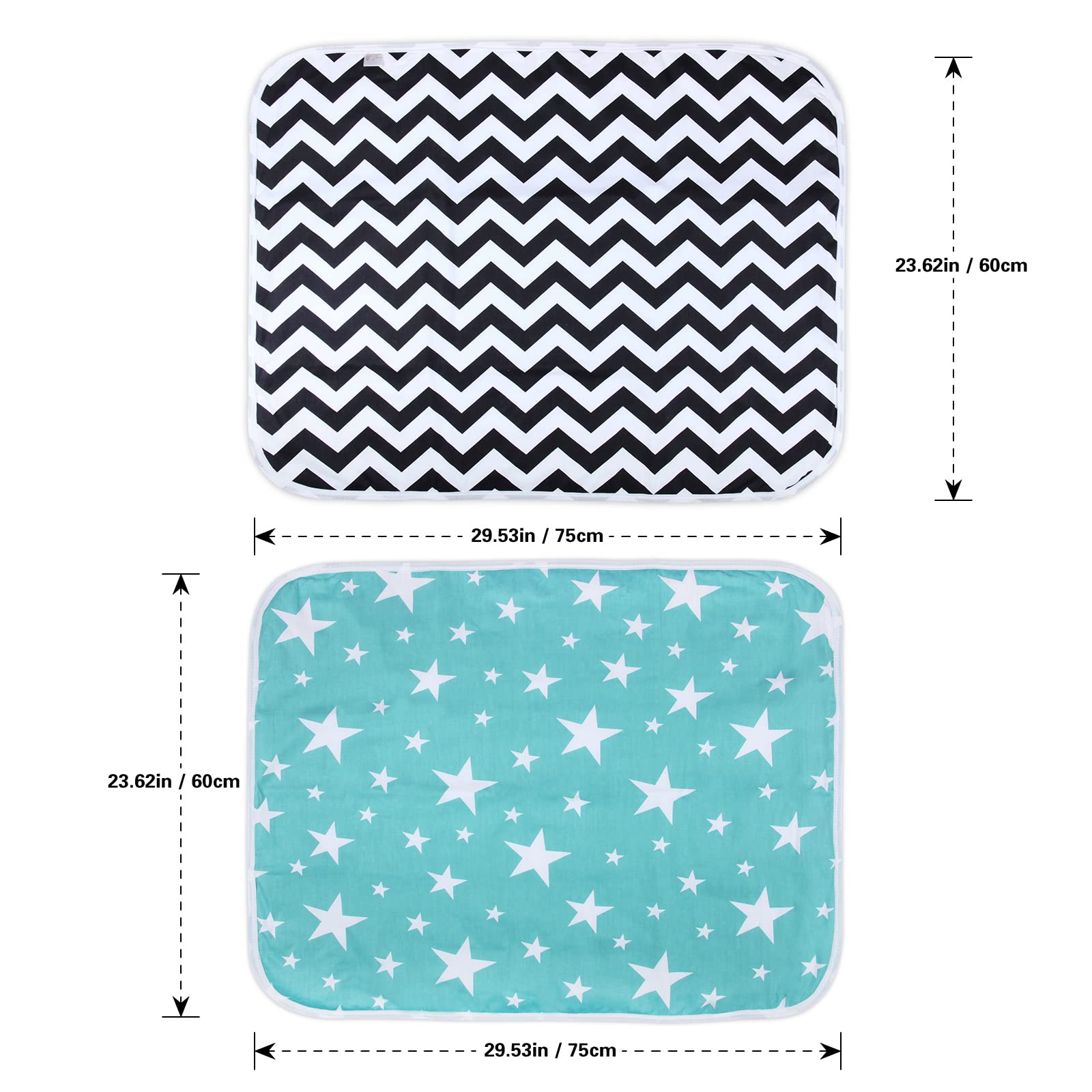 2Pcs Diaper Changing Pads for Baby, Portable Change Mat, 3Layers Waterproof Change Pad Foldable Absorbent Mats for Women, Reusable Incontinence Underpads for Patient 24''x30''