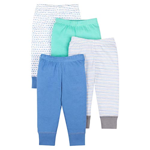 Lamaze Baby Boys' Super Combed Natural Cotton Pull on Jogger Pants, 4 Pack, Blue/Green, 18 Months