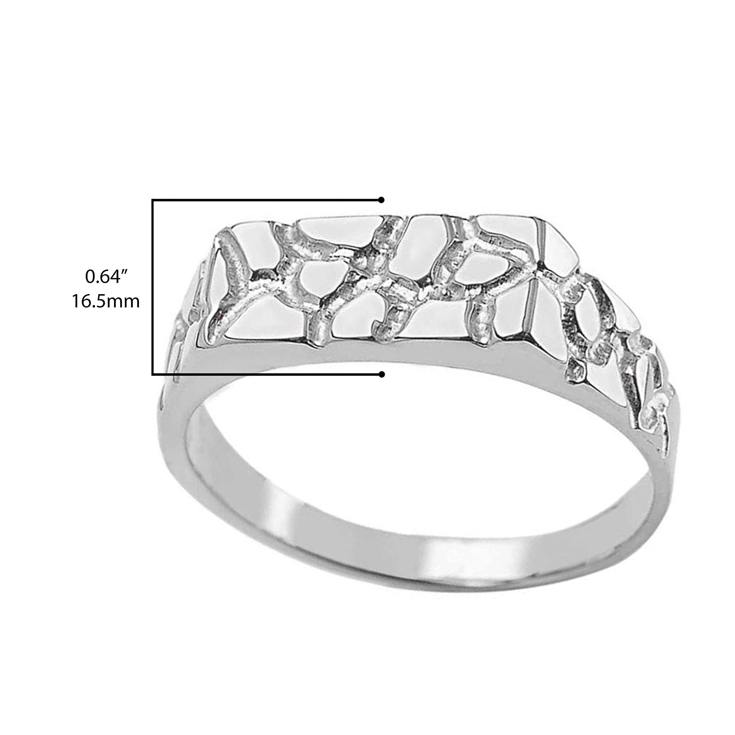 14K White Gold Nugget Style Flat Signet Band or Pinky Ring - Size 6