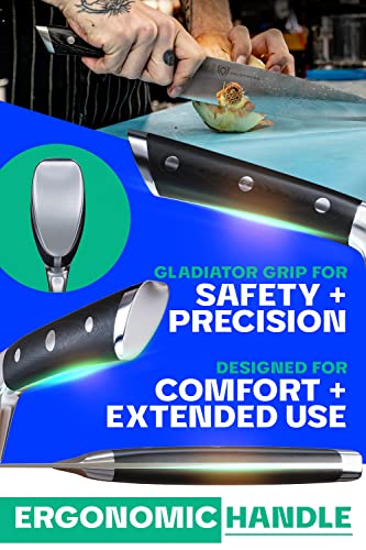 DALSTRONG Chef Knife - 8 inch Blade - Gladiator Series ELITE - Forged HC German Steel Chef's Knife - Razor Sharp Kitchen Knife - Professional Full Tang Knife - Black G10 Handle - Sheath -NSF Certified