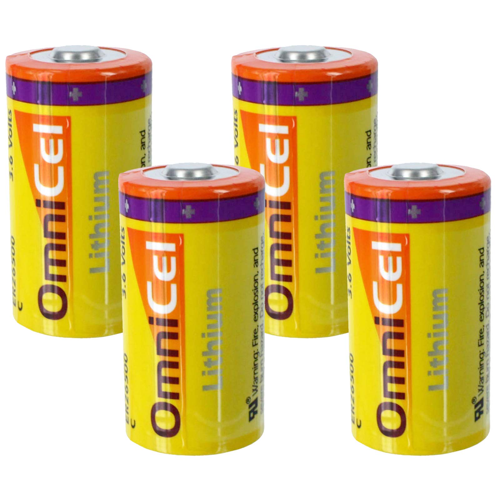 4PC OmniCel ER26500 3.6V 8.5Ah Size C Standard Lithium High Energy Battery For TPMS Automobile tire pressure monitor,Smart card instrument, electricity meter, wireless electric tools, Signal lamp