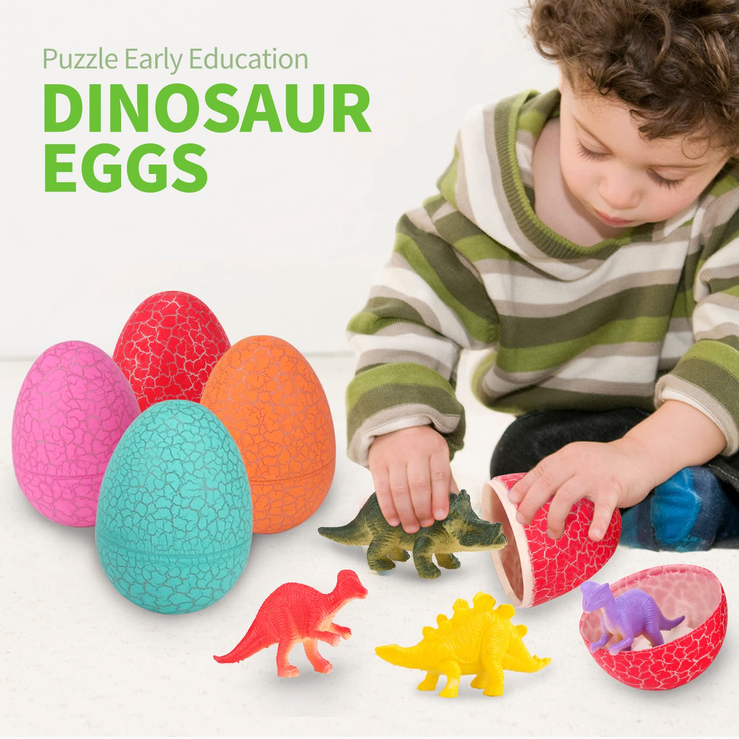 12 Dinosaur Eggs Toys, Surprise Pack with 12 Unique Dinosaur Figures,Goodie Bag Stuffers,Pinata fillers, Easter Eggs dongcoh,Carnival Prizes Treasure Box,Birthday Party Gifts for Kids