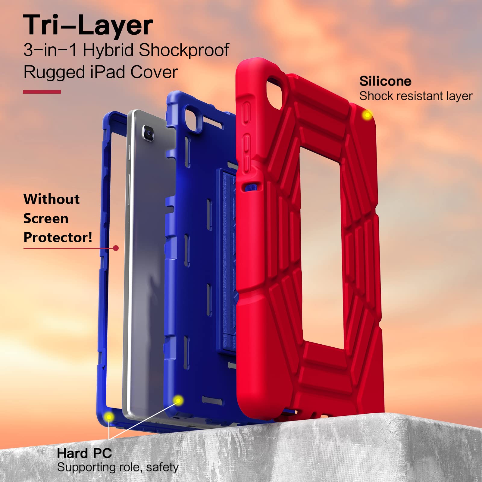 Grifobes for Samsung Galaxy Tab A7 Lite Case, 8.7 inch Shockproof Rugged Protective Cover with Stand for 2021 Tab A7 Lite 8.7" Tablet SM-T220/T225/T227U for Kids Boys Children(Red+Blue)