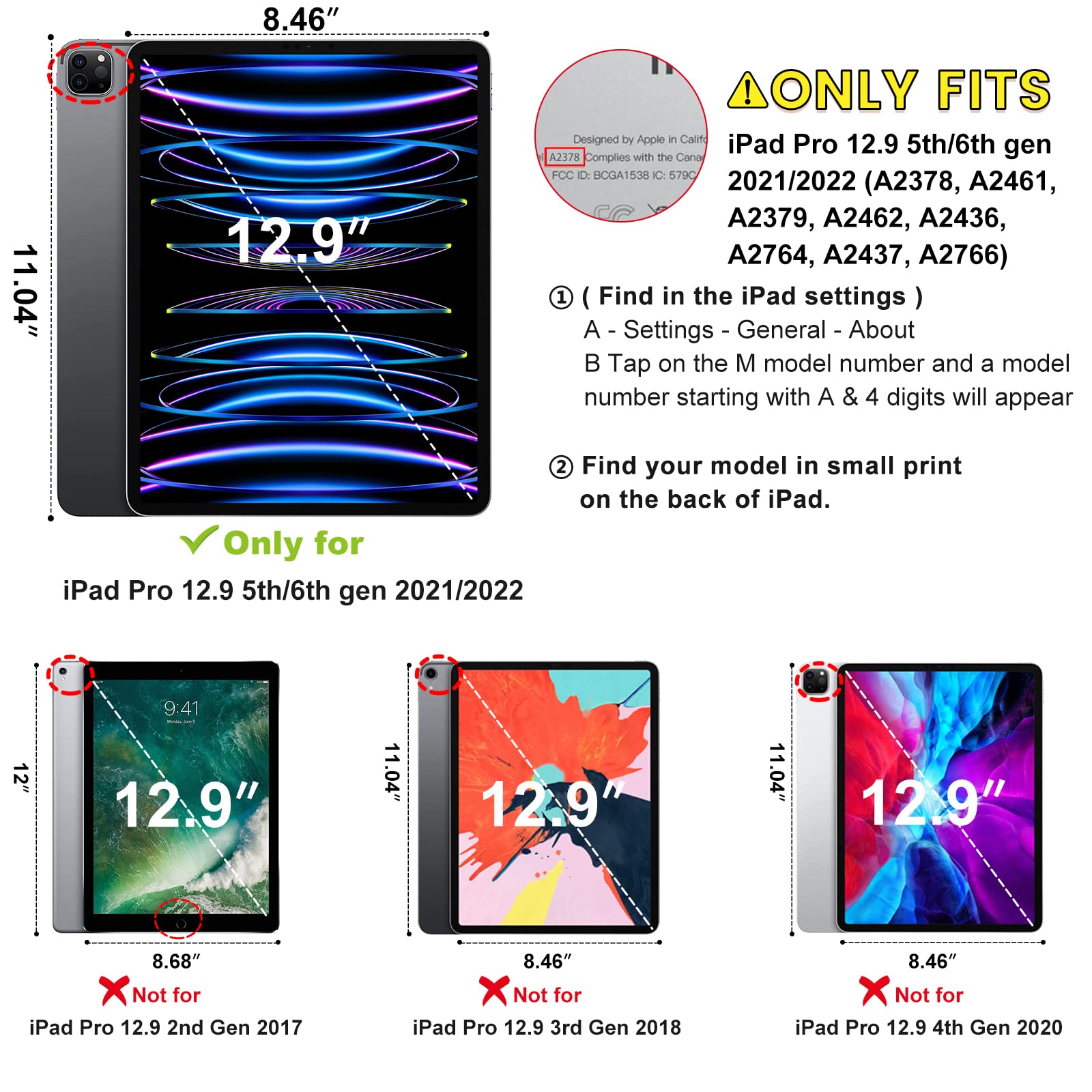 INFILAND Compatible with iPad Pro 12.9 Case 2022/2021(6th/5th Gen), [Crystal Clear Both Back & Frame] Anti-Yellowing + Pencil Holder (A2378, A2461, A2379, A2462, A2436, A2764, A2437, A2766), Silver