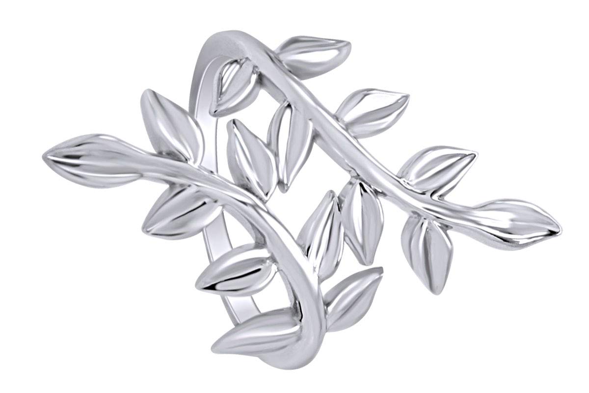 14K White Gold Plated 925 Sterling Silver Oliva Leaf Fashion Ring For Women Ring Size-6