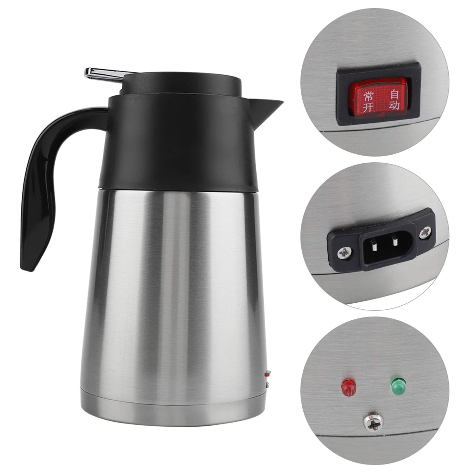 12V/24V 1300ml Stainless Steel Car Truck Travel Electric Kettle Pot with Heating Function for Long Drive, Safe to Drink, Good Insulation (12V car)