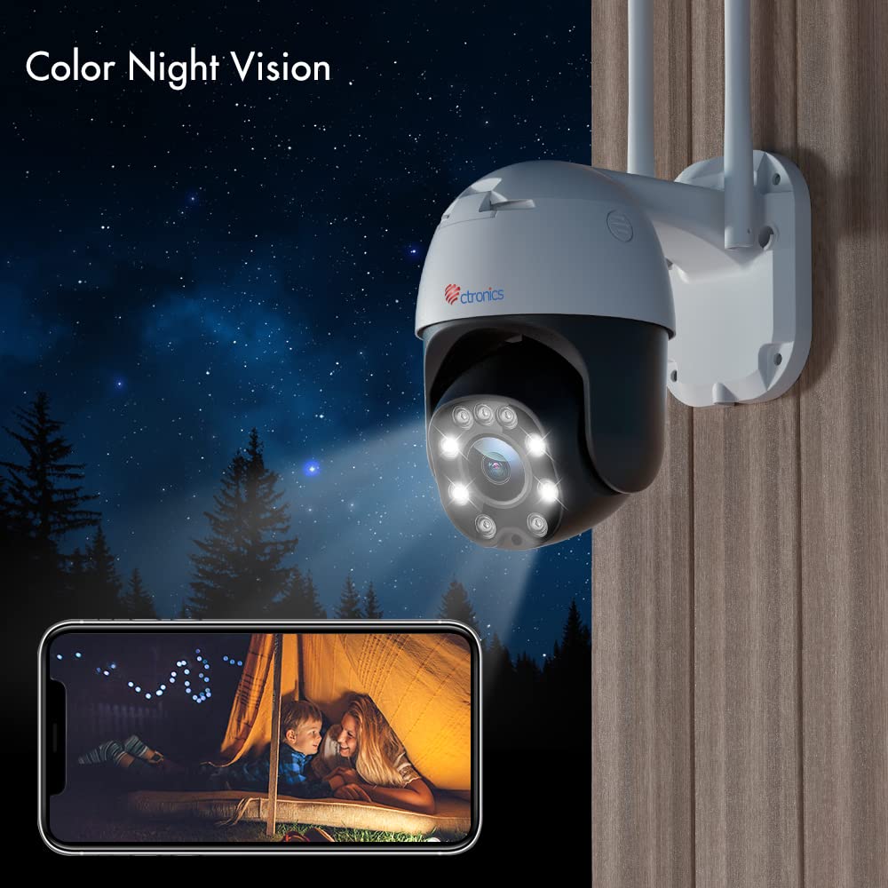 Ctronics 3G/4G LTE No WiFi Security Outdoor Camera with 30m Color Night Vision, 1080P PTZ 360° Digital Zoom Surveillance Camera Auto Tracking Human Detection Two-Way Audio IP66, SIM Card Included
