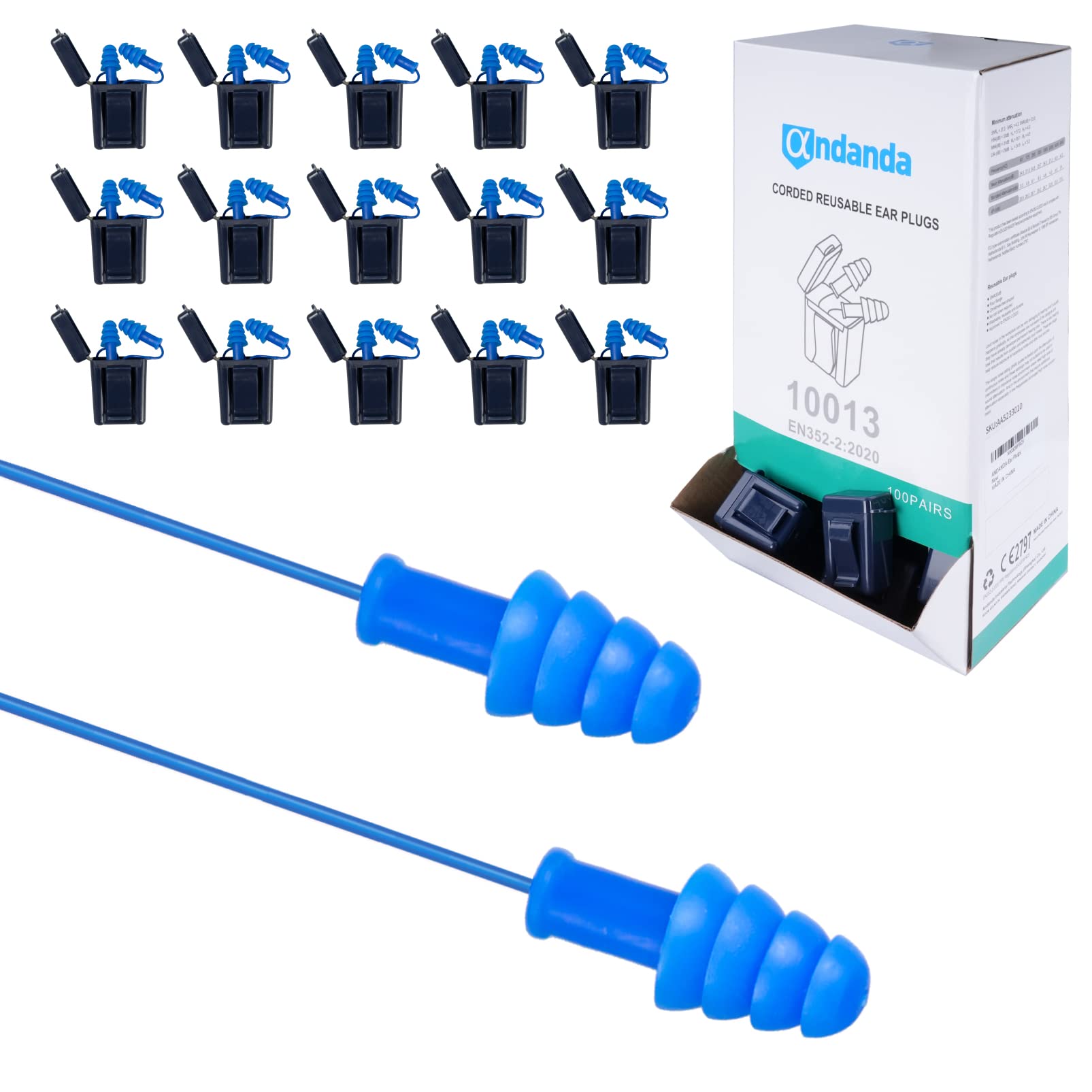 100 Pairs Ear Plugs, Corded Earplugs, Reusable, Individual Package, Soft & Comfortable, Ear Plugs for Noise Cancelling 27dB NRR, Snoring, Shooting, Working, Loud Noise