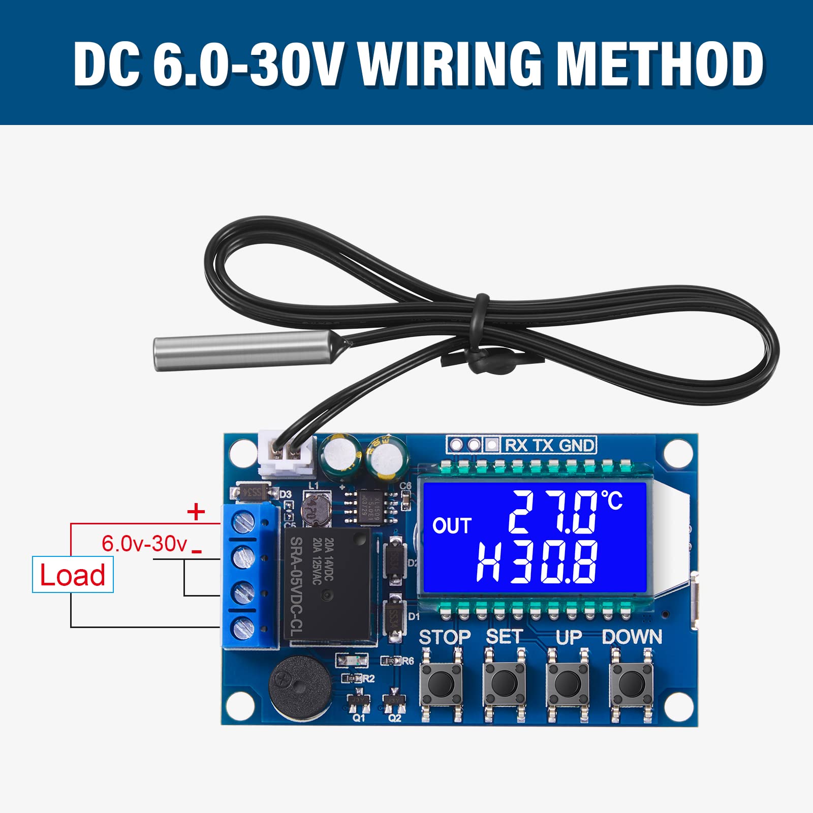 2 Pieces XY-T01 Electronic Temperature Controller, DC 6 - 30V 24V Digital Temperature Control Module -50°C to 100°C Digital Thermostat Temperature Control Switch Boards with Waterproof NTC Probe