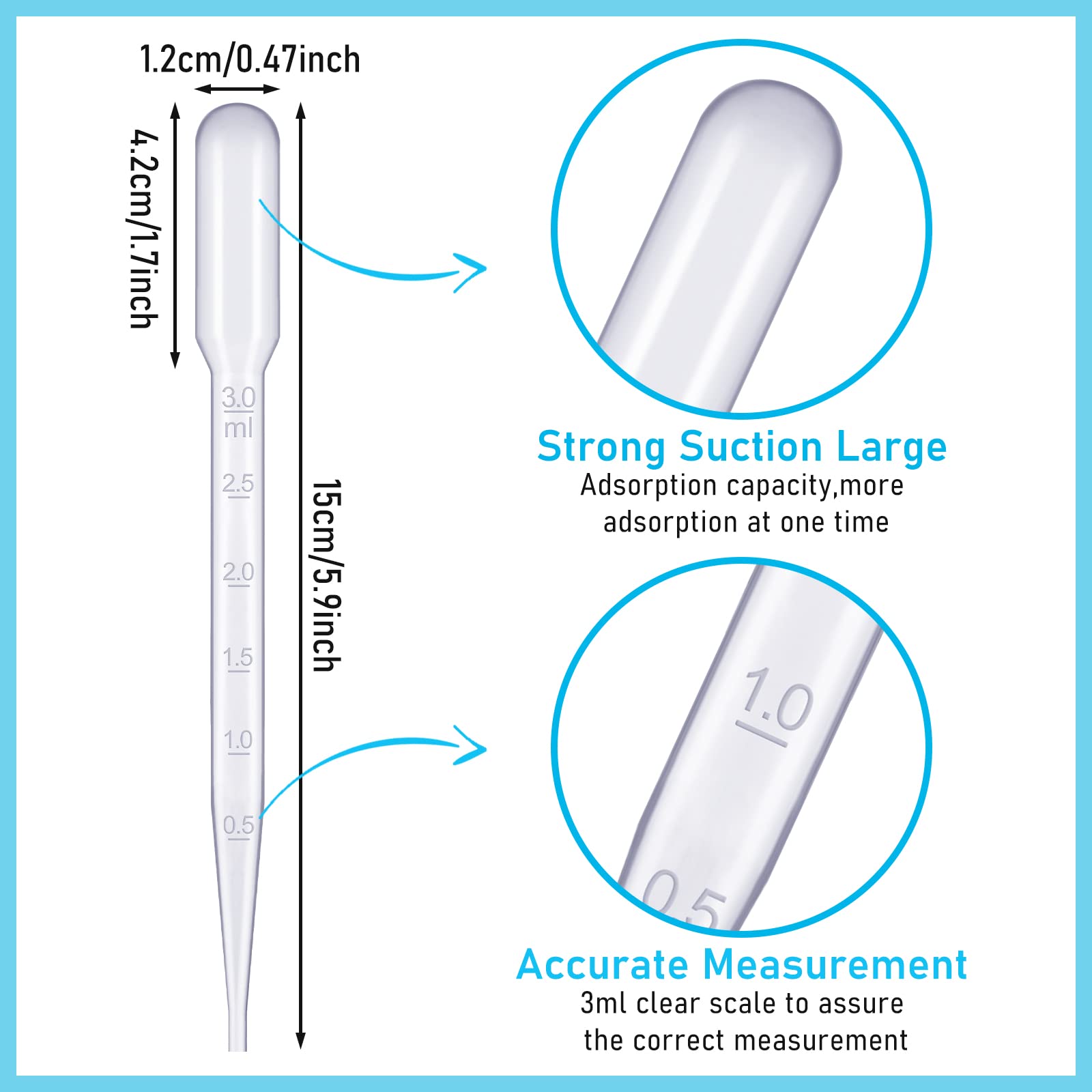 100 Pcs 3 Ml Plastic Transfer Pipettes Disposable Calibrated Dropper Pipettes Dropper 6 Inch Droppers for Essential Oils Transfer Pipettes for Science Laboratory DIY Art Water Liquid Makeup