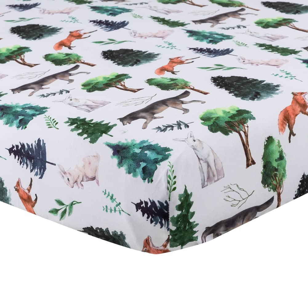 2 Pack Woodland Forest Animals Neutral Unisex Fitted Baby Crib Sheets Set for Baby Boys or Girls