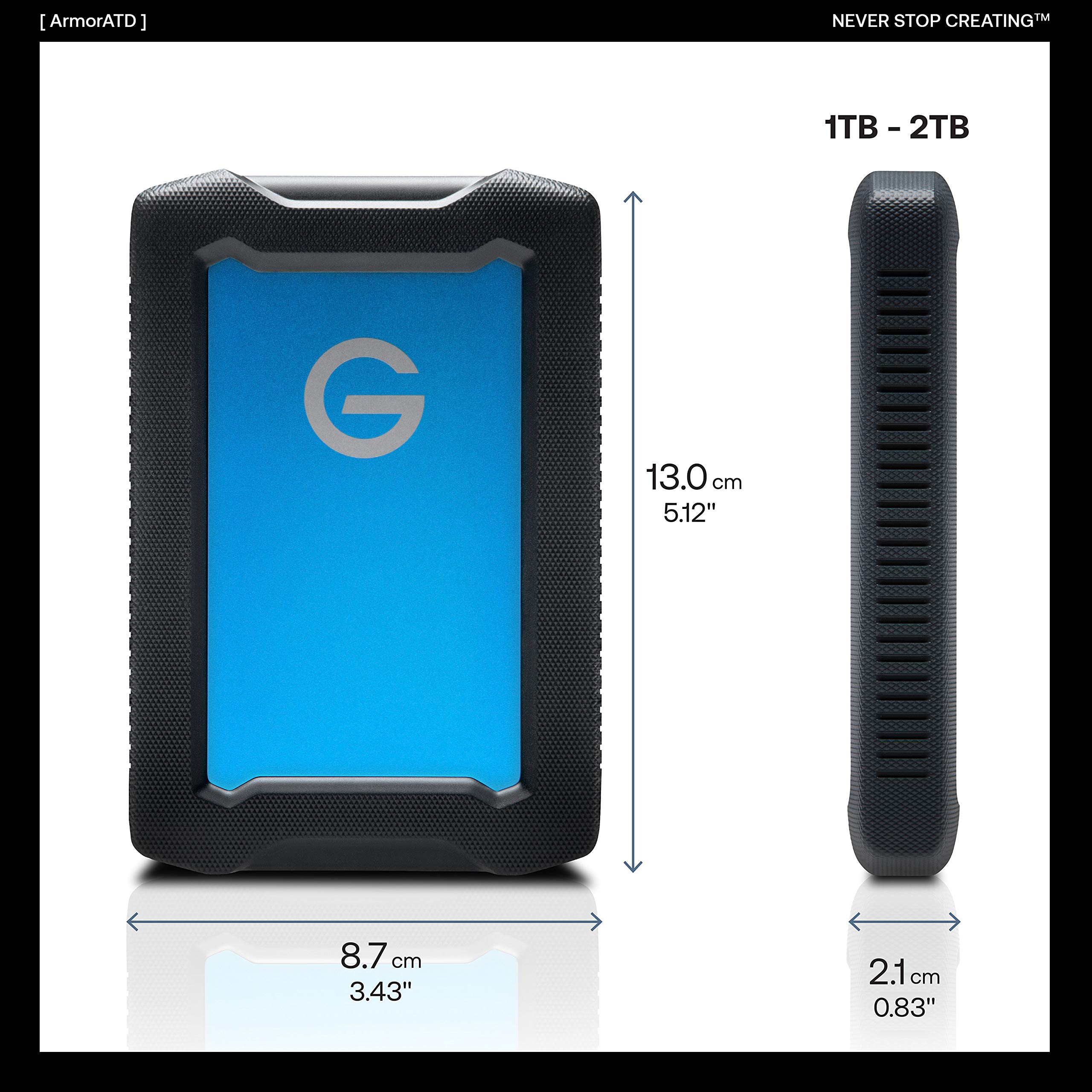 G-Technology 2TB ArmorATD All-Terrain Rugged Portable External Hard Drive - USB-C, USB 3.1 Gen 1 - 0G10434-1