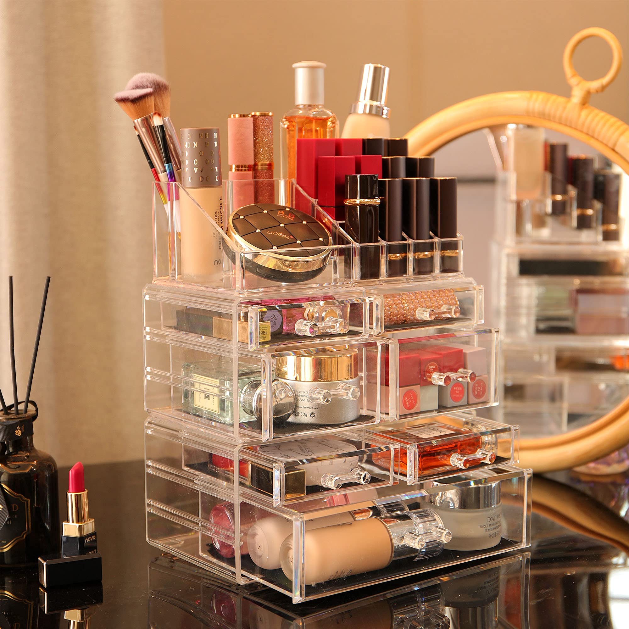Cq acrylic 3 Pack Clear Makeup Storage Organizer,Stackable 7 Drawers Make up Organizers,Cute Desk Organizer for Vanity Jewelry,Hair Clip,Beauty,Skincare Product Bathroom Counter Organizers and Storage