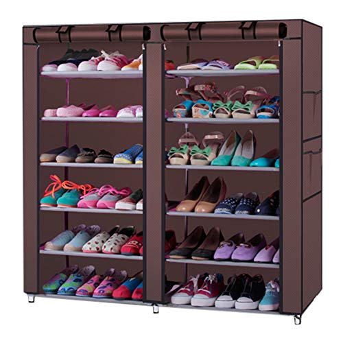 Amuxing Shoe Rack Portable Shoe Storage Organizer 6 Tiers Boots Rack with Nonwoven Fabric Dustproof Cover (Brown)