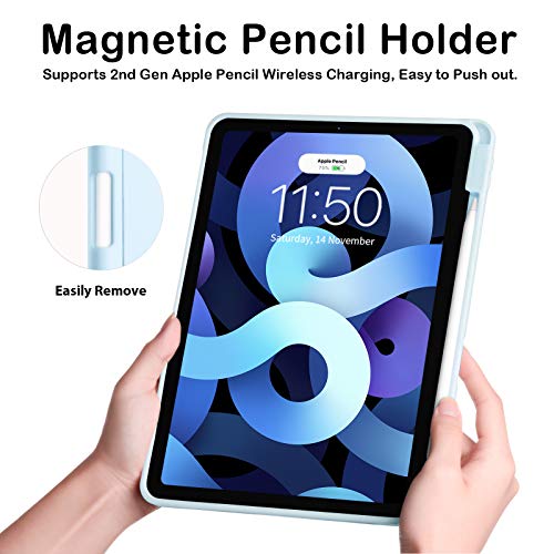 SIWENGDE for iPad Air 5th/4th Generation 2022/2020 10.9 Inch Case with Pencil Holder [Support iPad 2nd Pencil Charging and Touch ID], Trifold Stand Smart Cover with Soft TPU Back(Light Blue)