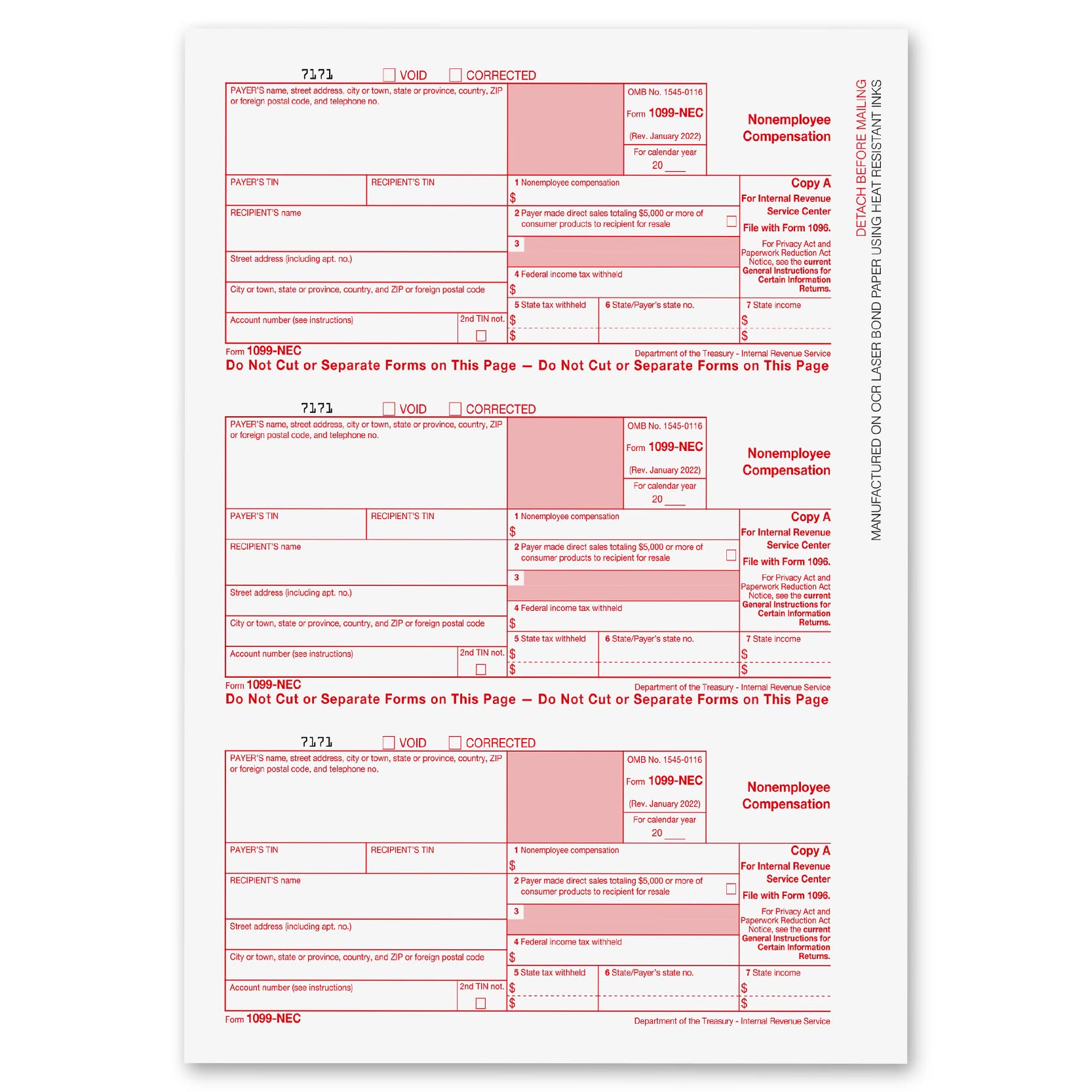 1099 NEC Forms 2023, 1099 NEC Laser Forms IRS Approved Designed for Quickbooks and Accounting Software 2023, 4 Part Tax Forms Kit, 50 Vendor Kit - Total 71 (207) Forms