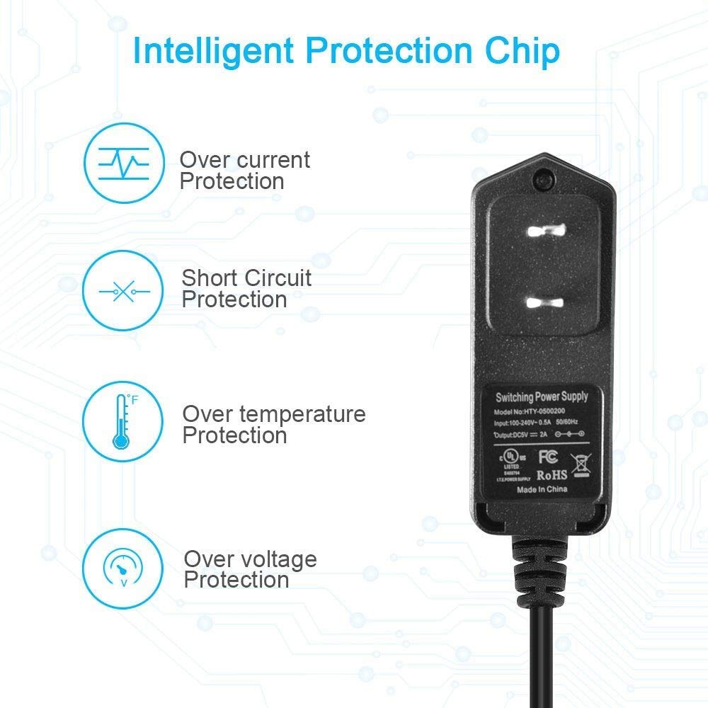 BOLWEO Universal 5v 2a Power Supply Adapter,AC to DC Adapter with 7 Tips Connector DC Plugs Adapter for TV Box, Security Camera, LED Strip Lights, Audio/Video and More 5v Household Electronic Devices