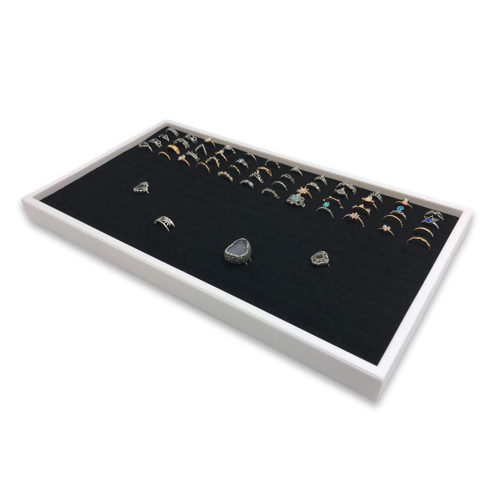 144 Foam Insert Ring Display Tray (White Tray, Black Foam) - 3 Pack (14 ¾” x 8 ¼” x 1”) – Merchandising/ Jewelry Display/ Organizer/ Multi Purpose Tray