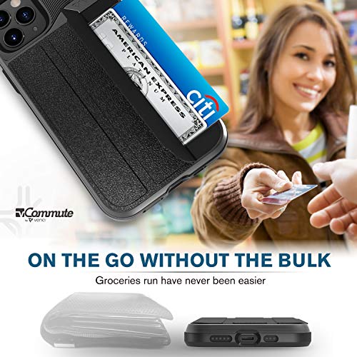 VENA vCommute Wallet Case Compatible with Apple iPhone 12 / iPhone 12 Pro (6.1"-inch), (Military Grade Drop Protection) Flip Leather Cover Card Slot Holder with Kickstand - Space Gray