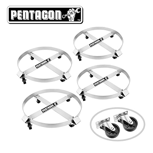 55-Gallon Drum Dolly Set of 4 - Heavy-Duty Steel Dolly Pack with Cross Braces and 4 Caster Wheels - 1,000-Pound Capacity Each by Pentagon Tools