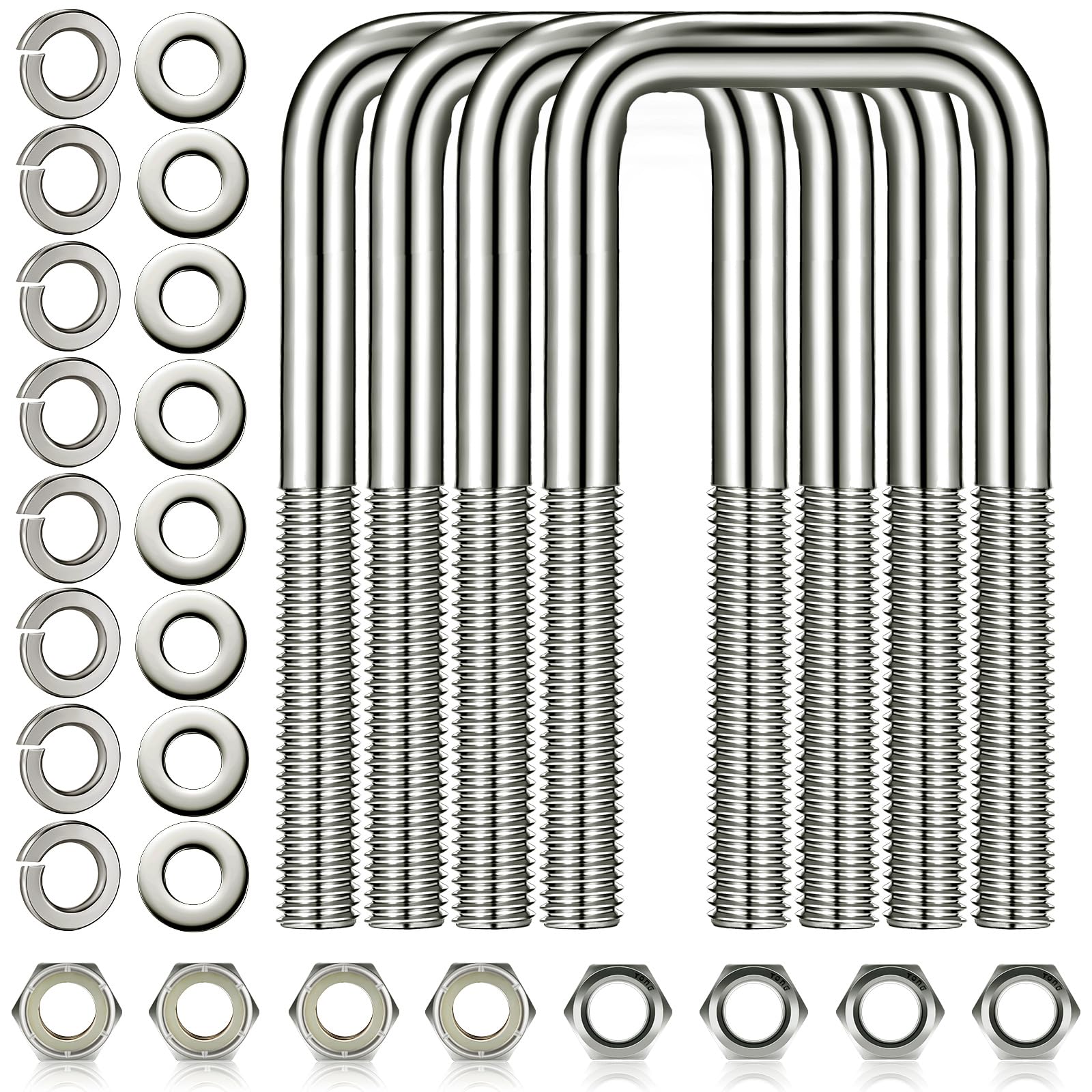 4 Pcs Hotop 304 Stainless Steel Square U-Bolt Boat Trailer U-Bolts with Washers and Nuts l Heavy Duty U Bolt for Sailboat Trailer Automobiles Industrial Part (1/2 D x 2 1/16 W x 4 3/4 Inch)