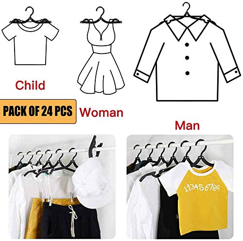 24 Pcs Travel Hangers - Portable Folding Clothes Hangers Travel Accessories Foldable Clothes Drying Rack for Trave (Black)