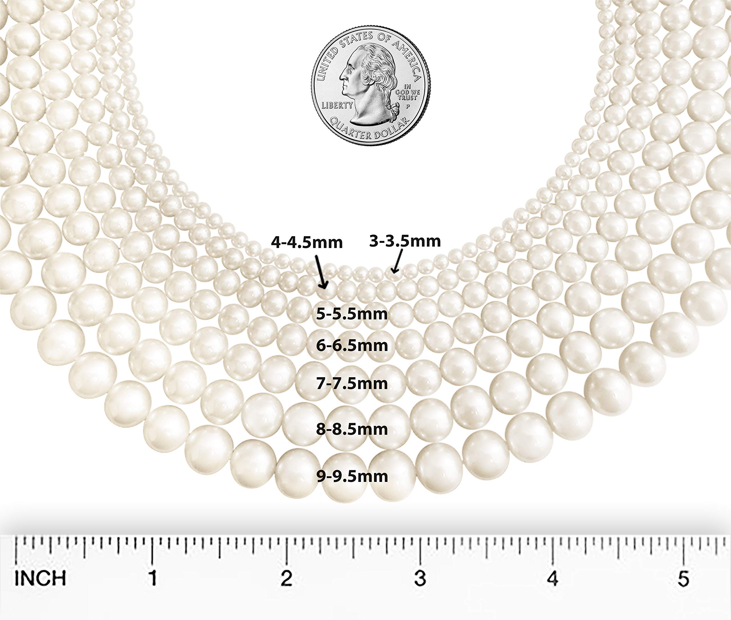 14K White Gold & Round White Freshwater Cultured Pearl 4mm-9mm Graduated 18" Strand Princess Choker Necklace with Fishhook Clasp