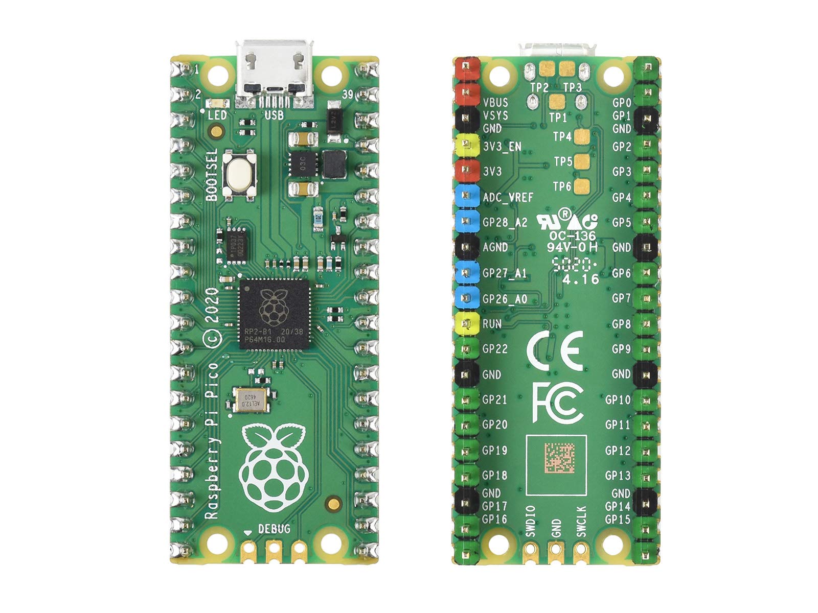 BFab, Raspberry Pi Pico with Pre-Soldered Color Header Microcontroller Development Board,Based on Raspberry Pi RP2040 Chip,Dual-Core ARM Cortex M0+ Processor