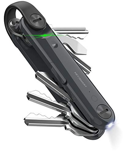 KeySmart Max Trackable Smart Key Organizer - Tile Tech Compact Keychain Key Holder, LED Flashlight, Tile Bluetooth Key Finder, Attach Car Key Fob, Keychain Accessories (up to 14 Keys, Steel Gray)