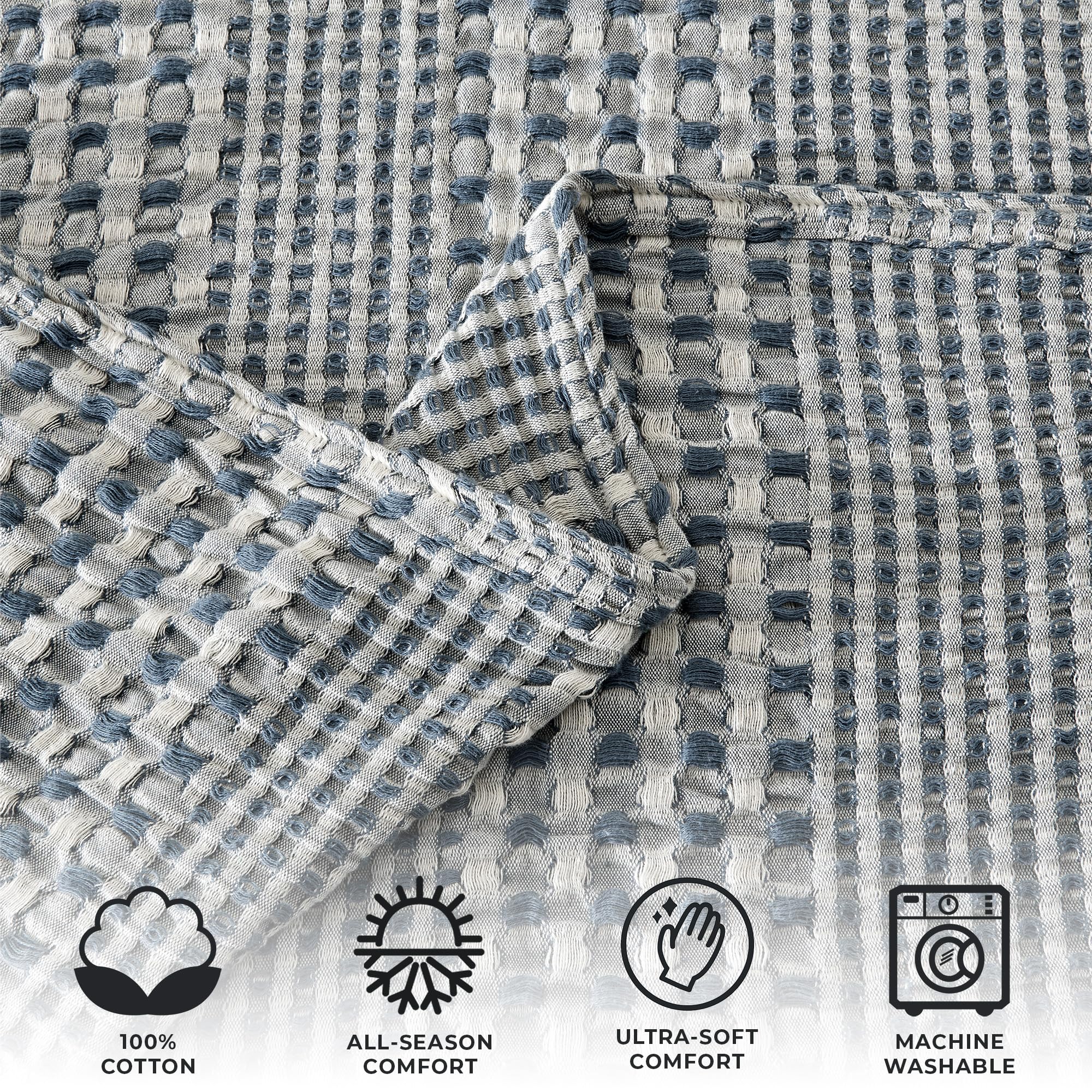100% Cotton Blanket for Twin Size Bed - Grey Waffle Weave Lightweight Summer Bed Blanket - 90x66in Prewashed Breathable, Woven, Layering Blanket (Twin, Light Grey)