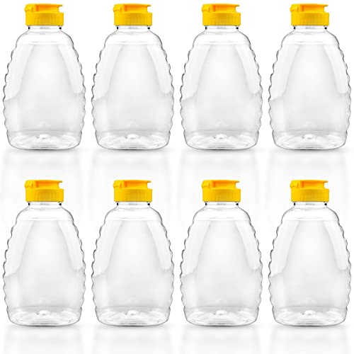 Fireboomoon 8 Pack 16oz Clear Plastic Honey Jar,Empty Squeeze Honey Bottle Container Holder with Flip Lid for Storing and Dispensing