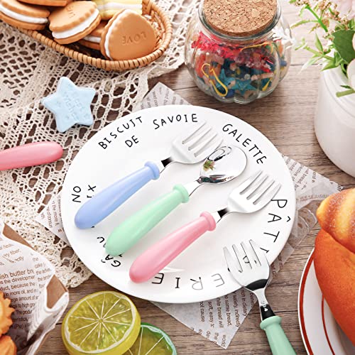 24 Pieces Toddler Spoons and Forks Toddler Silverware Set Stainless Steel Utensils Kids Cutlery Toddler Silverware with Round Handle for Safe Dining Lunch Box Kitchen