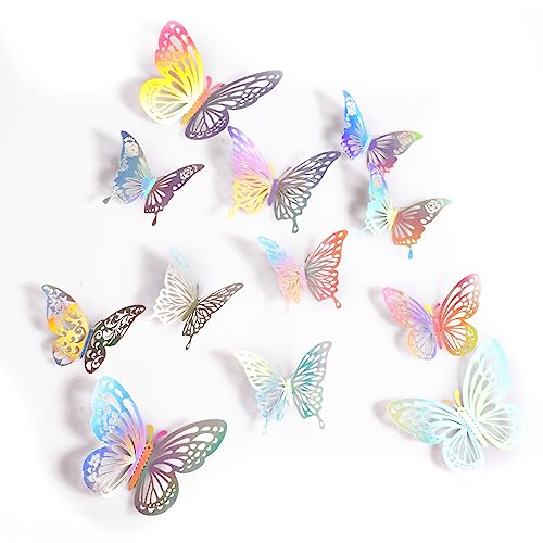 48Pcs 3D Butterfly Wall Stickers Laser Silver Butterfly Decors 4 Styles 3 Sizes Removable Butterfly Decorations Perfect for Birthday Wedding Party Classroom Girls Bedroom Decor