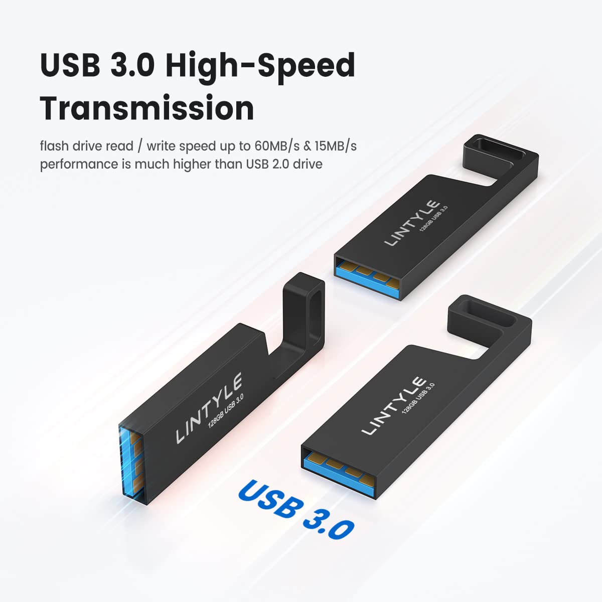 128GB Flash Drive, LINTYLE 128GB USB Drive Ultra High Speed USB 3.0 Thumb Drive Metal Flash Drive 128GB 3.0 for PC Laptop, Black