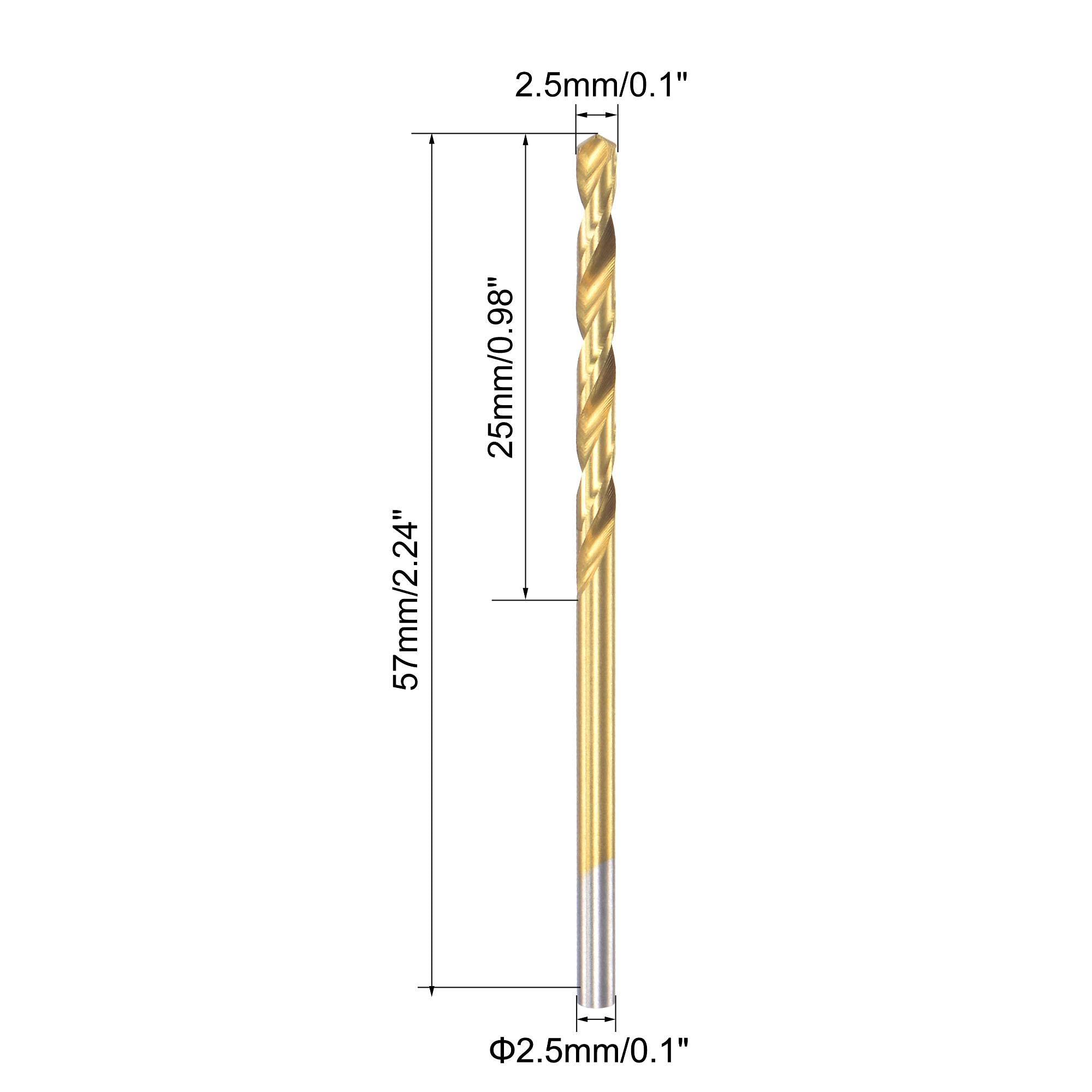 uxcell High Speed Steel Straight Shank Twist Drill Bit Fully Ground Titanium Coated 2.5mm Drill Diameter 57mm Total Length 25mm Drill Bit Length 6 Pcs