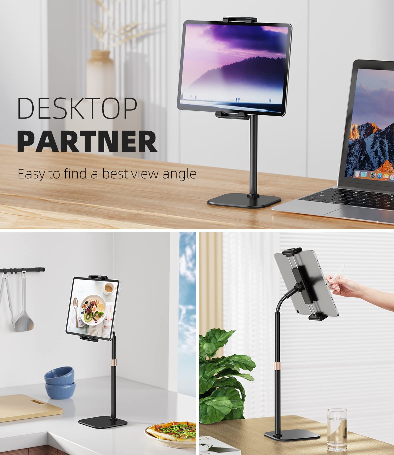 AHK Tablet Stand Holder, Angle Height Adjustable Tablet & Phone Stand for Desk, Thick Case Friendly iPad Holder Stand Compatible with(4.7-12.9") iPad, ipad Pro 12.9, Air Mini 4, iPhone, Kindle, Switch