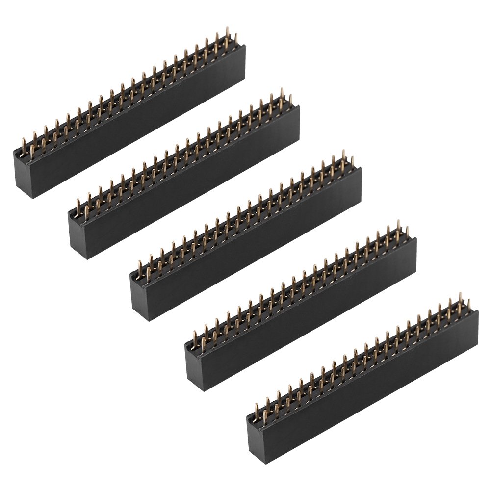 5Pcs Female Pin Headers, 2x20 Pins 2.54m Dual Row Short Pin Headers Connector, PCB Board Pin Header Strip for Raspberry Pi