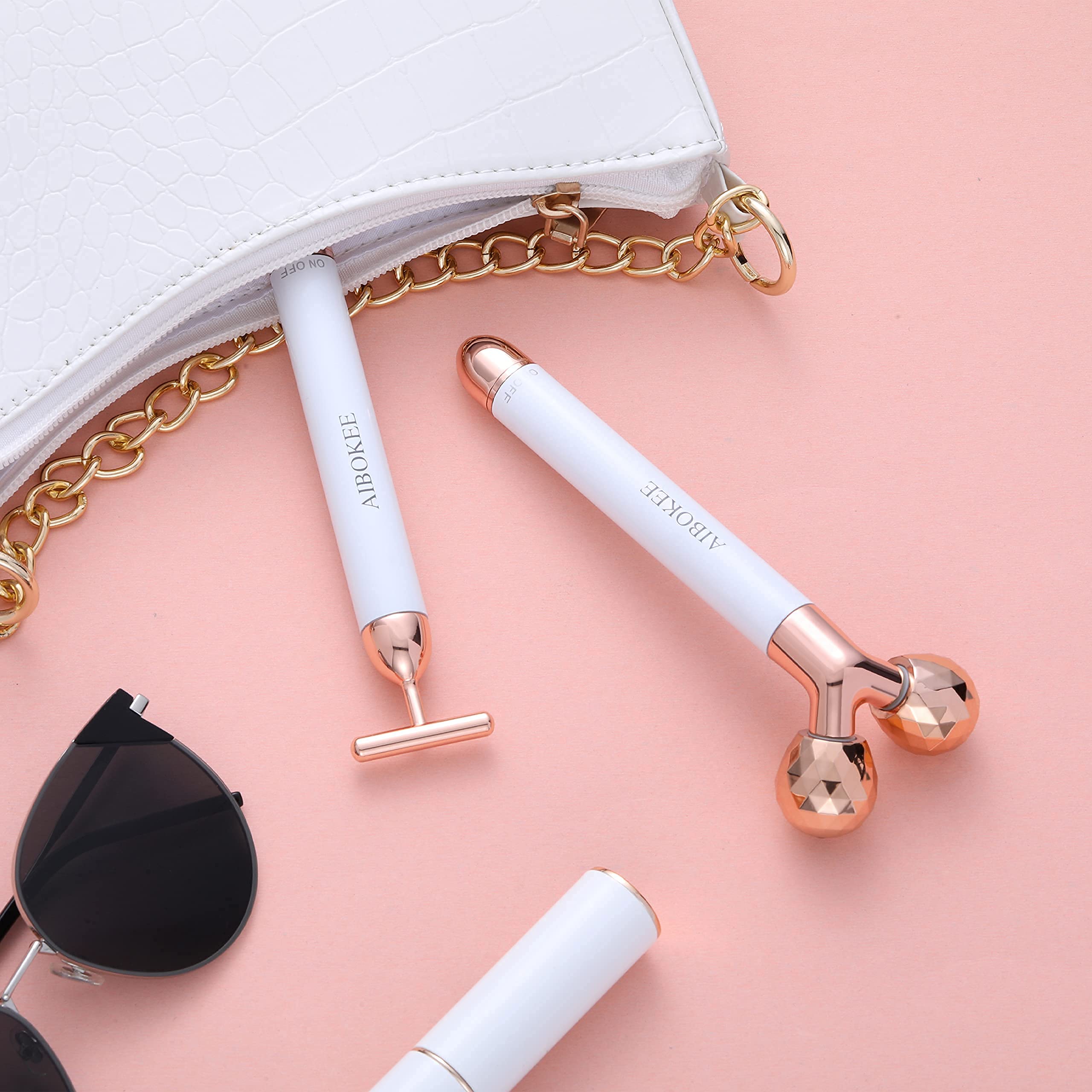 AIBOKEE 2 in 1 Face Massager Electric, 3D Face Massager Roller and T Shape Facial Massager Roller Vibrating,Skincare Tools for Face Arm Eye Waist Leg,Powered by One AA Battery(2 Piece Set)