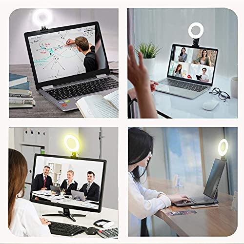 Video Conference Lighting Kit 3200k-6500K Dimmable Led Ring Lights Clip on Laptop Monitor for Remote Working/Zoom Calls/Self Broadcasting/Live Streaming/YouTube Video/TikTok (Black)