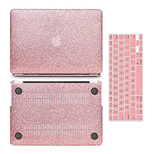 Anban Compatible with MacBook Air 13 inch Case 2021 2020 2019 2018 Release A2337 M1 A2179 A1932 with Touch ID, Glitter Leather Laptop Hard Shell Case with Keyboard Cover, Sparkle Hot Pink