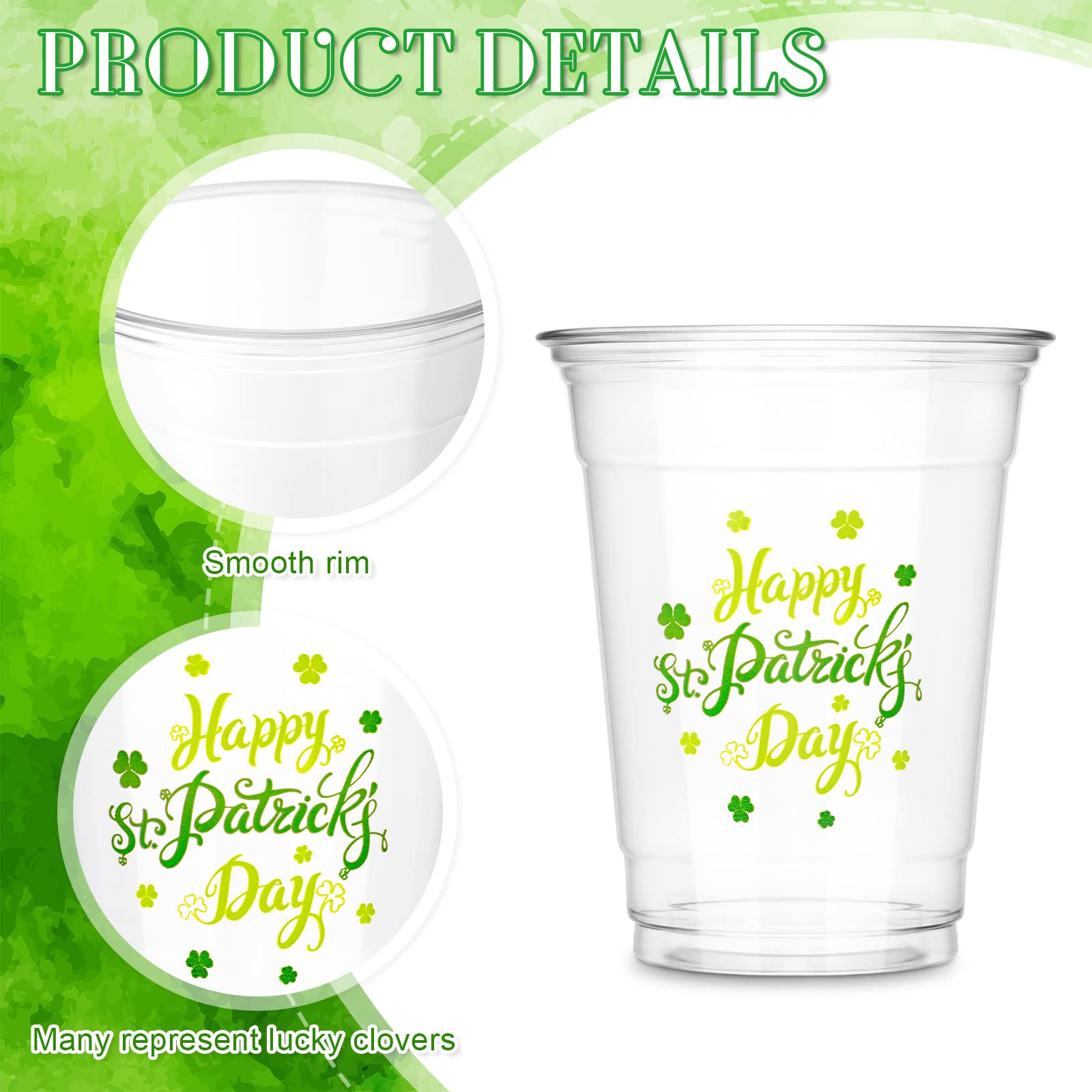 12 Oz St. Patrick's Day Shamrock Cups Disposable Clear Plastic Cups Home Party Drinking Cups Green Plastic Cups Disposable Cups Beer Cup for St. Patrick's Day Decorations (80)